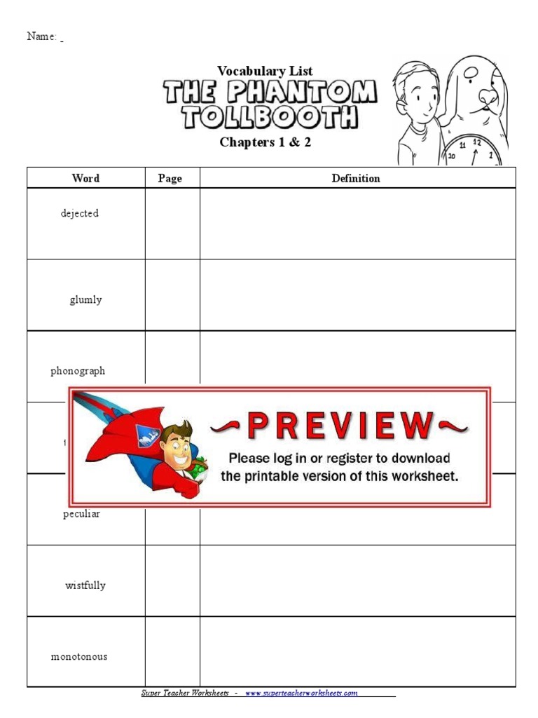 Phantom Tollbooth 1 2 Vocabulary | PDF | Language Arts & Discipline ...