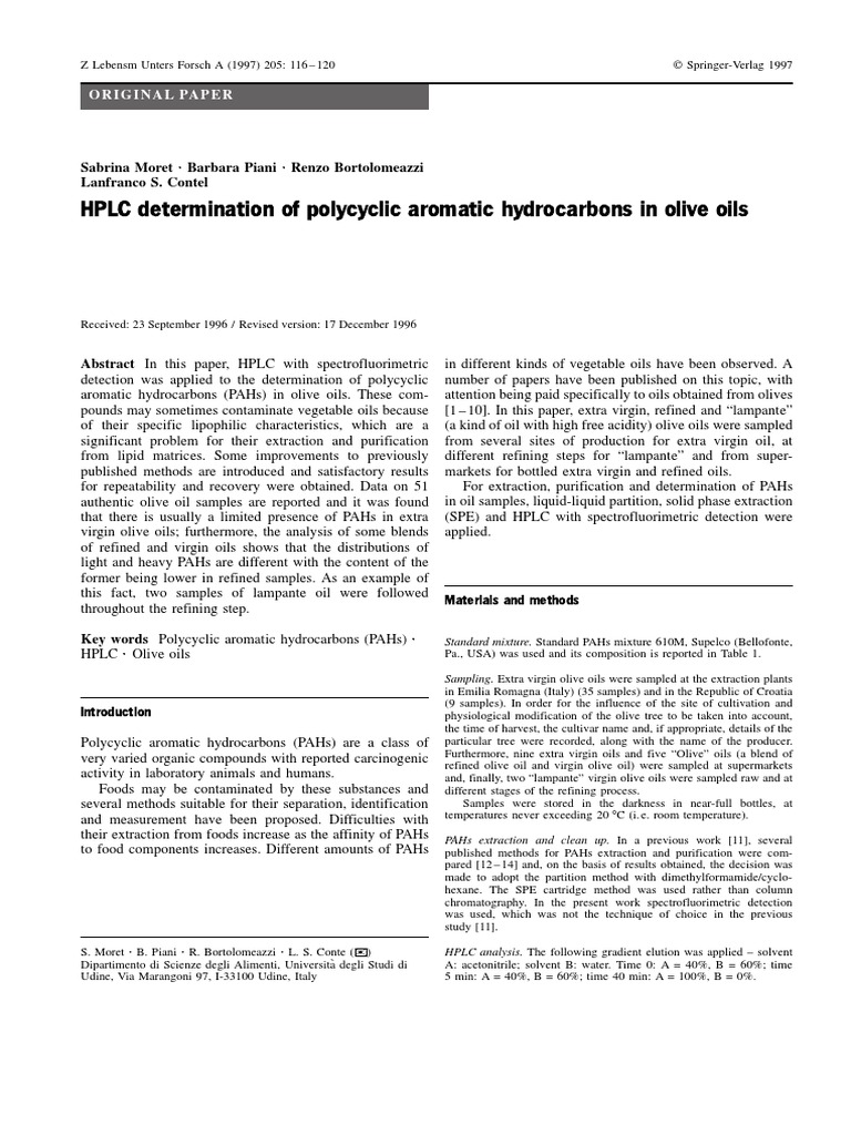 HPLC Determination of Polycyclic Aromatic Hydrocarbons in Olive Oils | PDF | Polycyclic Aromatic ...