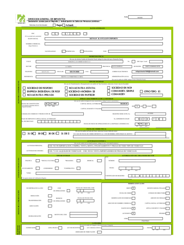 Formulario Dgi Llenado Completo | Descargar gratis PDF | Placa de ...