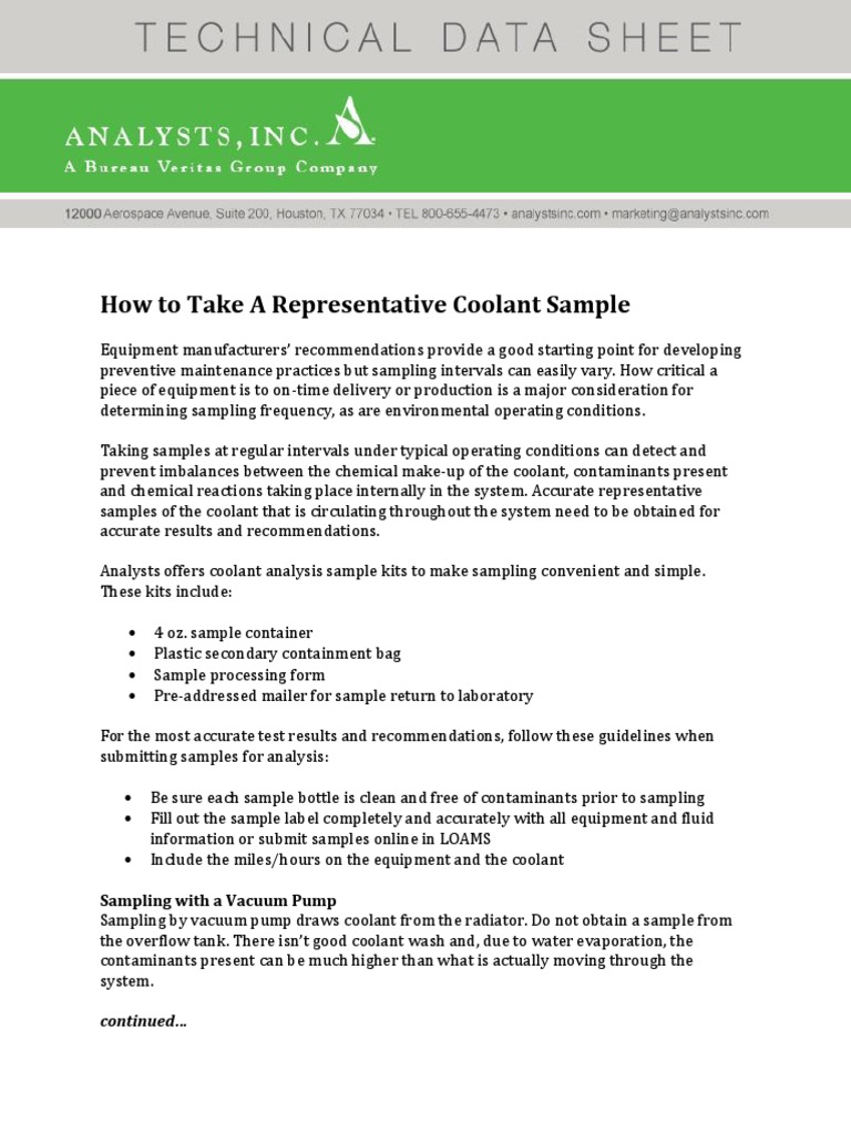 TDS How To Take A Representative Coolant Sample | PDF | Radiator | Vacuum