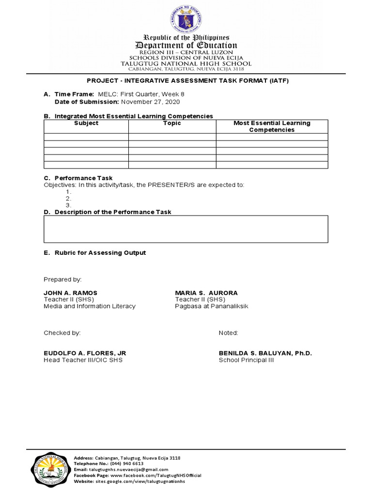 Integrative Assessment Task Format Guide | PDF