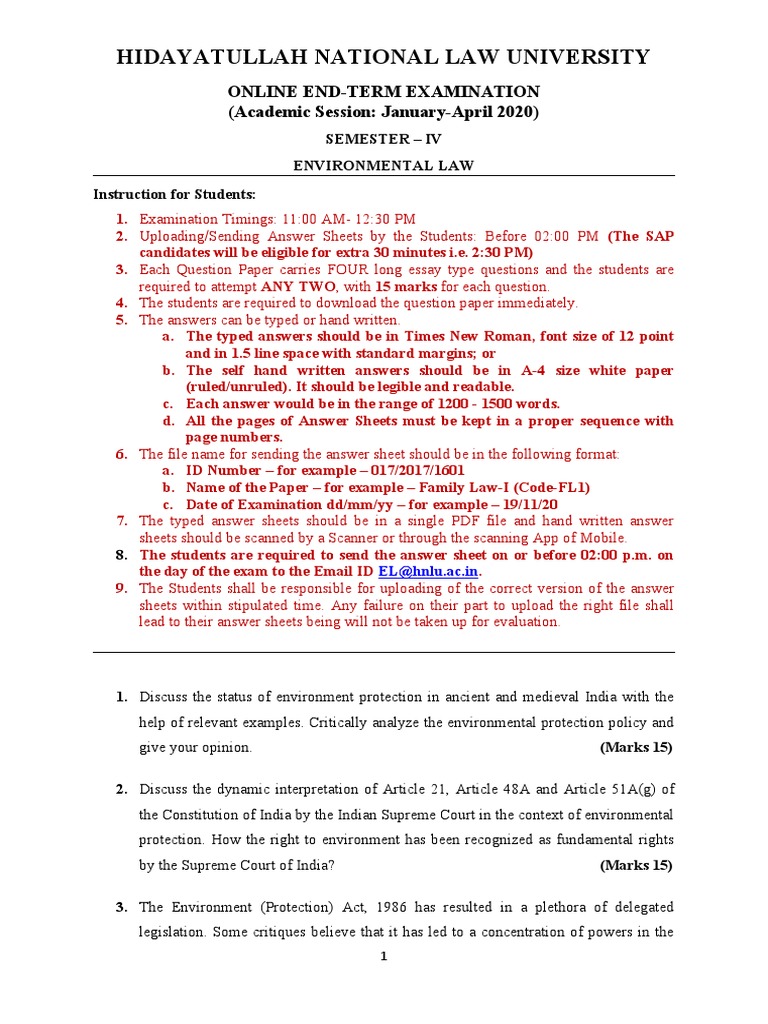 Environmental Law (Code - EL) | PDF | Environmental Protection | Test ...