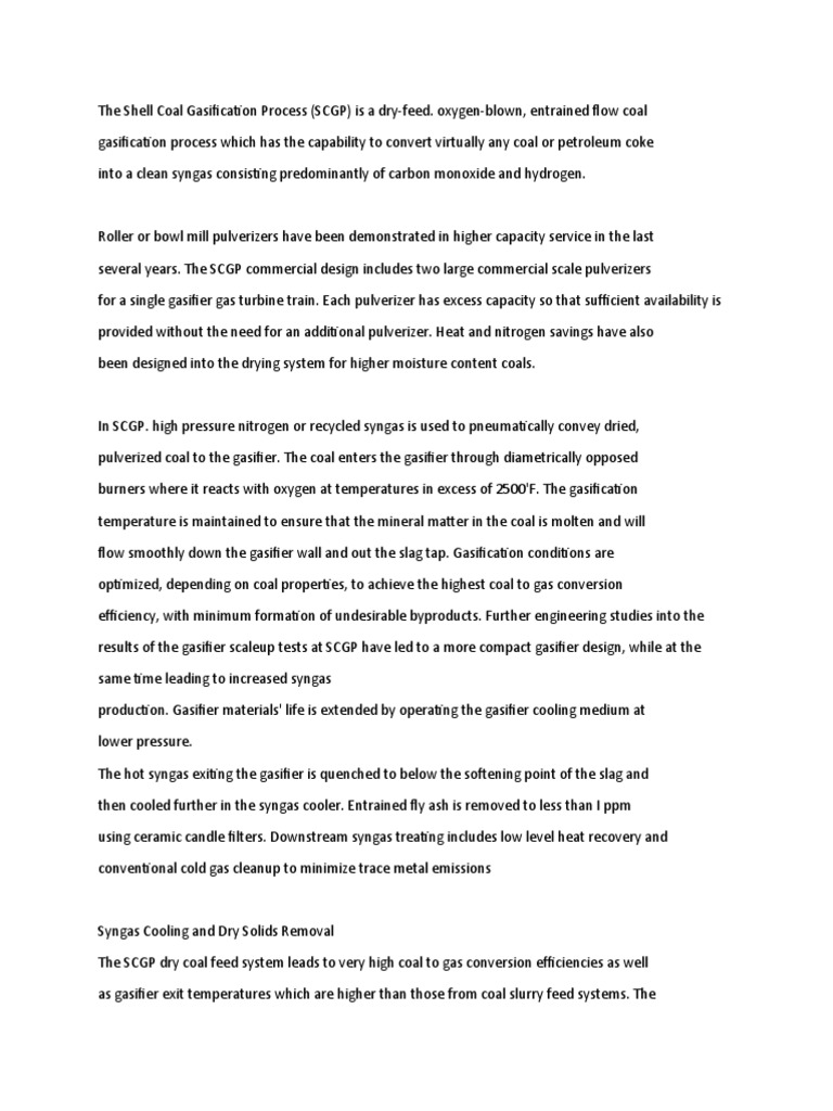 The Shell Coal Gasification Process | PDF | Gasification | Coal