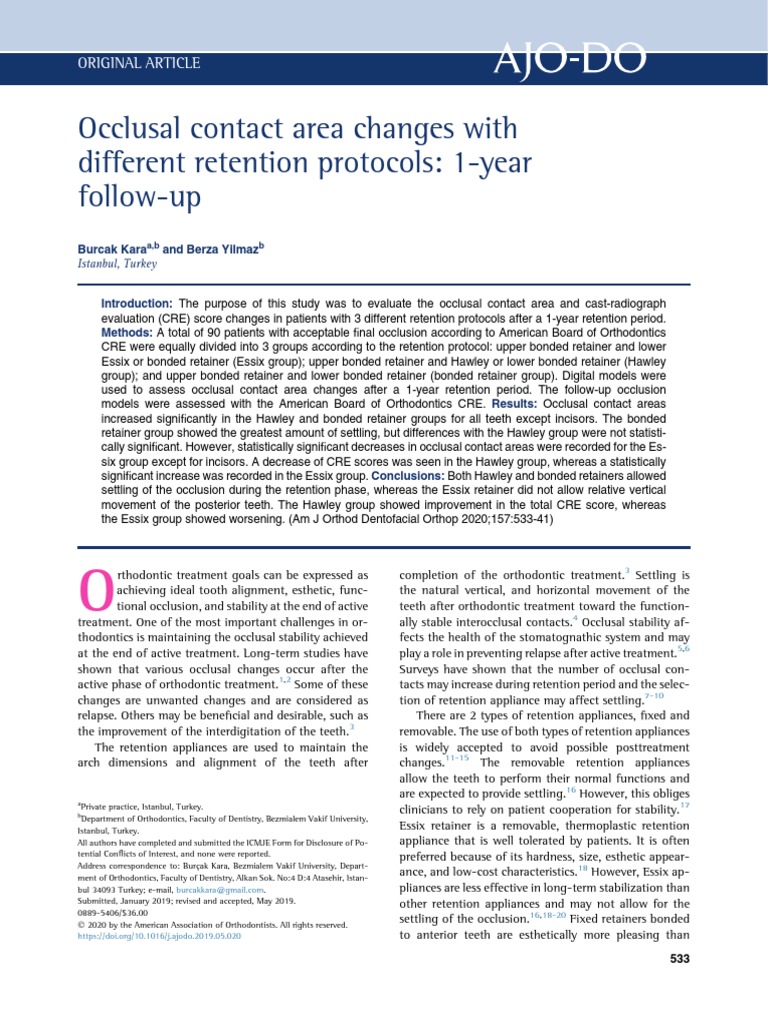 Occlusal Contacts Retention | PDF | Orthodontics | Dentistry