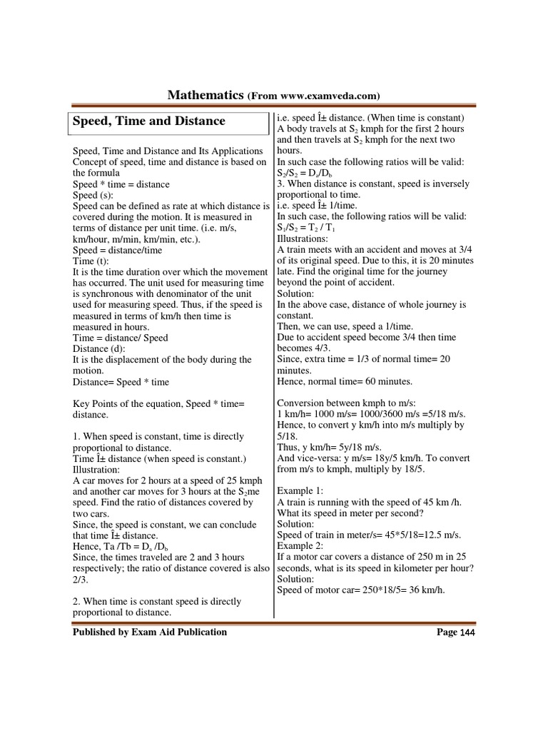 Speed, Time and Distance | PDF | Speed | Acceleration