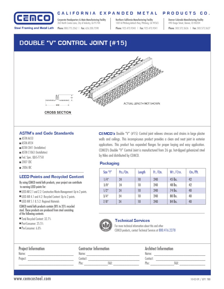 Double V Control Joint | PDF | Recycling | Materials
