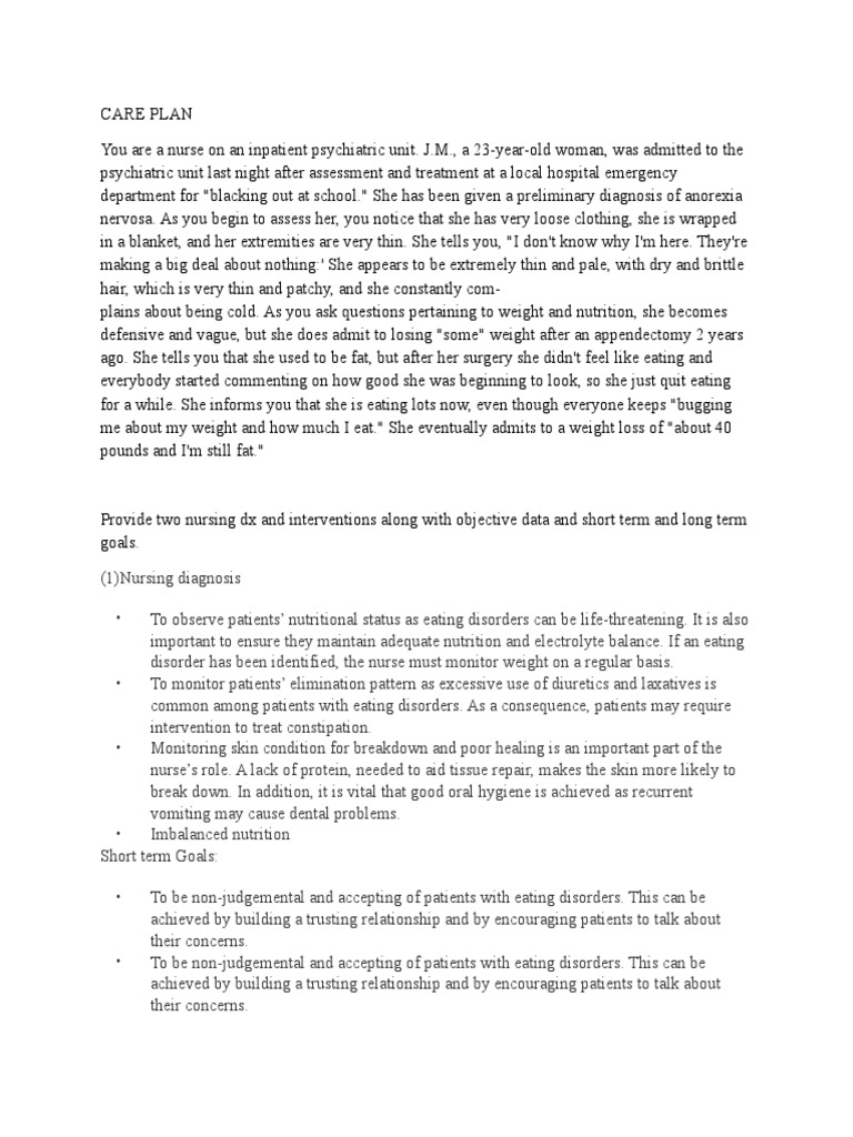CARE PLAN Case Study #2 PDF | PDF | Eating Disorder | Anorexia Nervosa