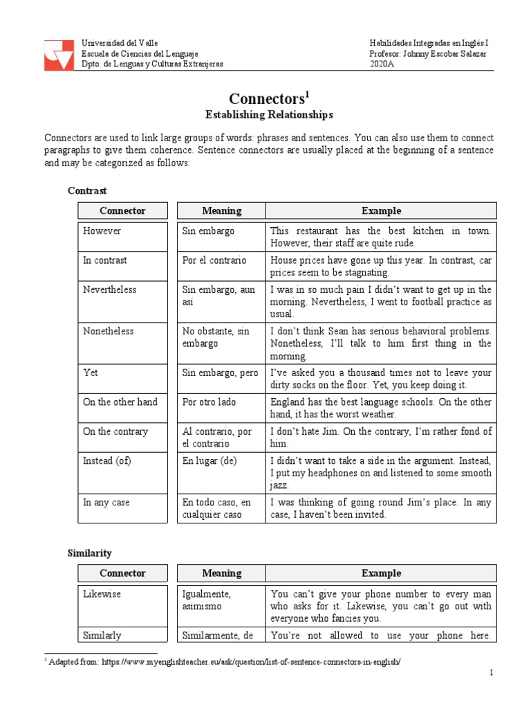 An Analysis of Connectors Used to Establish Relationships Between Ideas ...