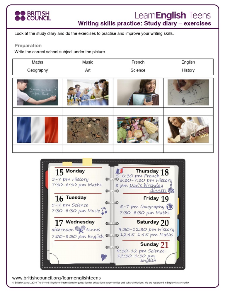 Writing Skills Practice: Study Diary - Exercises: Preparation | PDF ...
