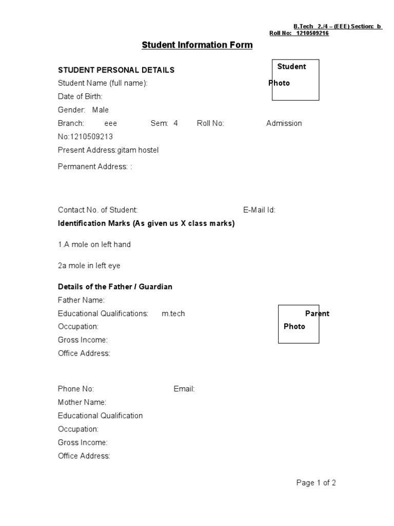 Proforma (Student Information Form) | PDF