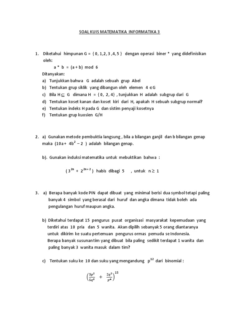 Soal Kuis Mat - Inf.3 PDF | PDF