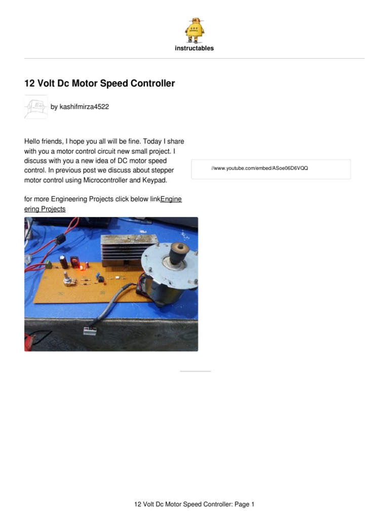 12 Volt DC Motor Speed Controller: Instructables | PDF