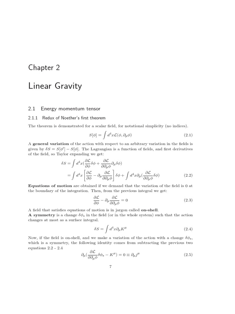 Linear Gravity: 2.1 Energy Momentum Tensor | PDF | Calculus Of ...