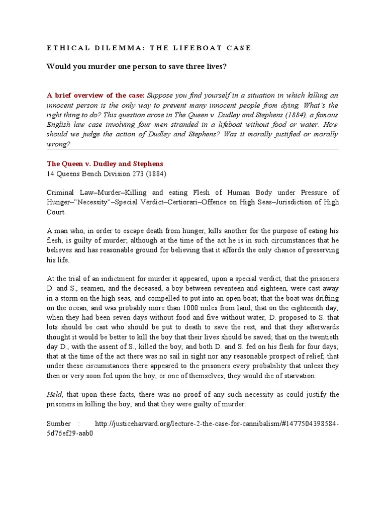 Ethical Dilemma: Lifeboat Case Analysis | PDF | History
