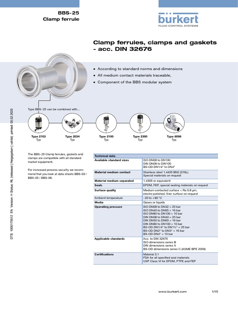 Clamp Ferrules, Clamps and Gaskets - Acc. DIN 32676 | PDF | Building ...
