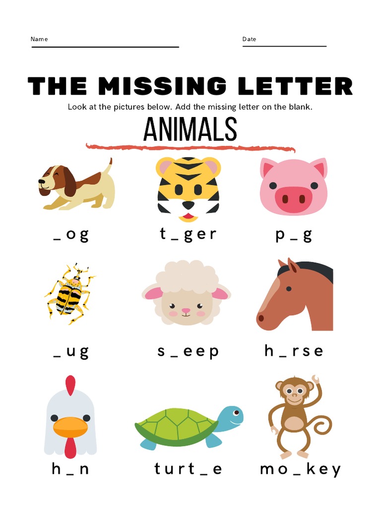 Animals Missing Letters | PDF