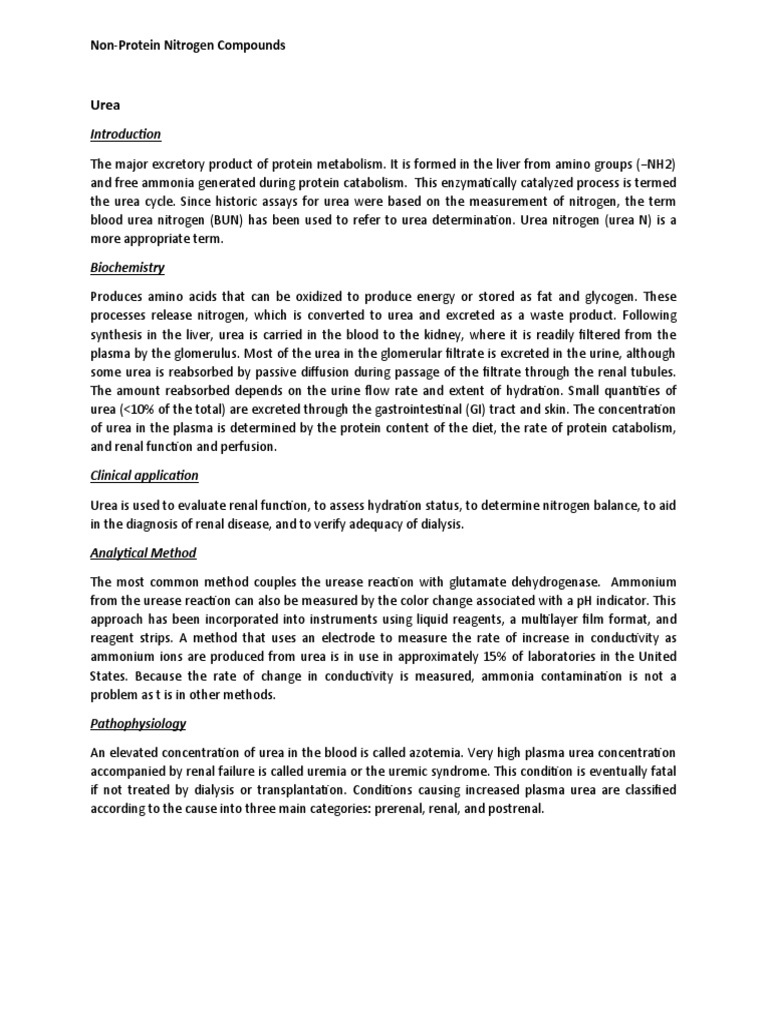 Non-Protein Nitrogen Compounds | PDF | Creatinine | Renal Function