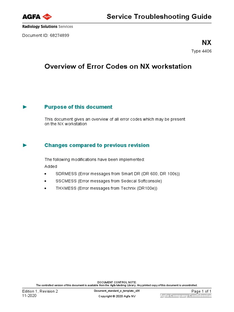 Service Troubleshooting Guide NX Overview of Error Codes On NX ...