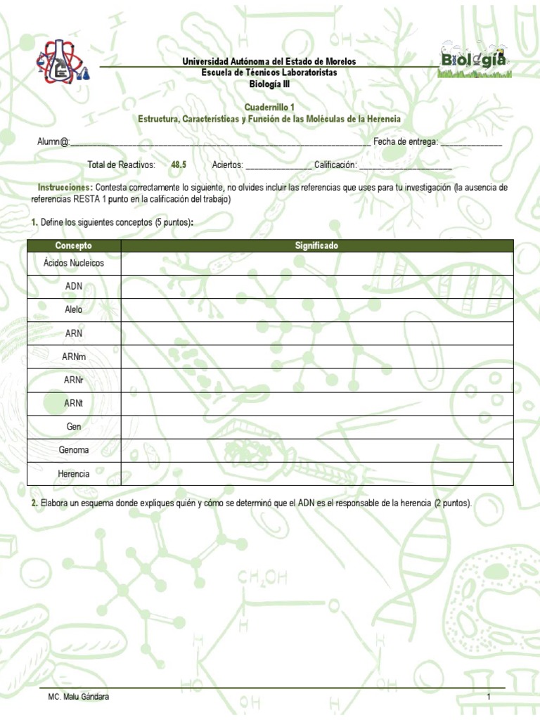 Cuadernillo 1 - Estructura, Función y Características Del ADN y ARN PDF ...