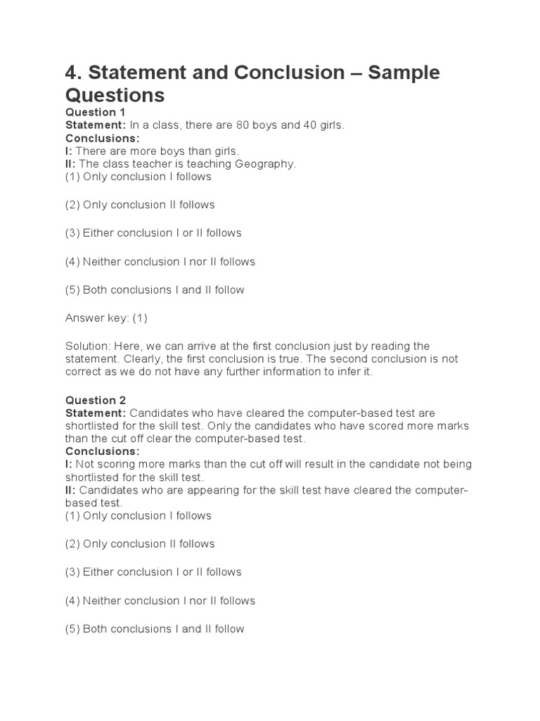 Statement and Conclusion - Sample Questions | PDF | Learning | Cognition