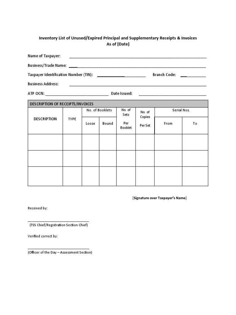 Inventory of Unused Receipts | PDF