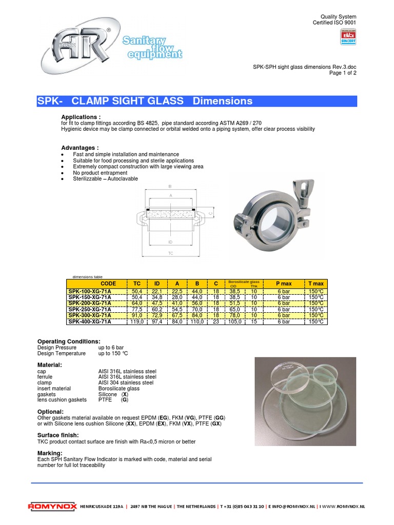 Sight Glass SPK Clamped | PDF | Pipe (Fluid Conveyance) | Equipment
