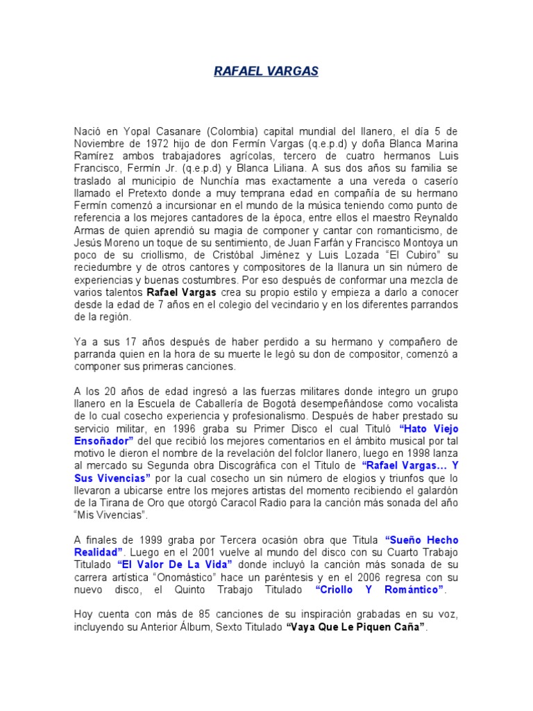Biografia de Rafael Vargas | PDF | Entretenimiento (general)