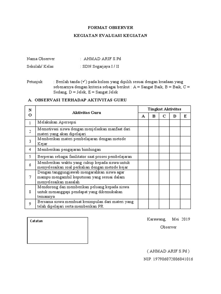 FORMAT OBSERVER (Yg Benar) | PDF