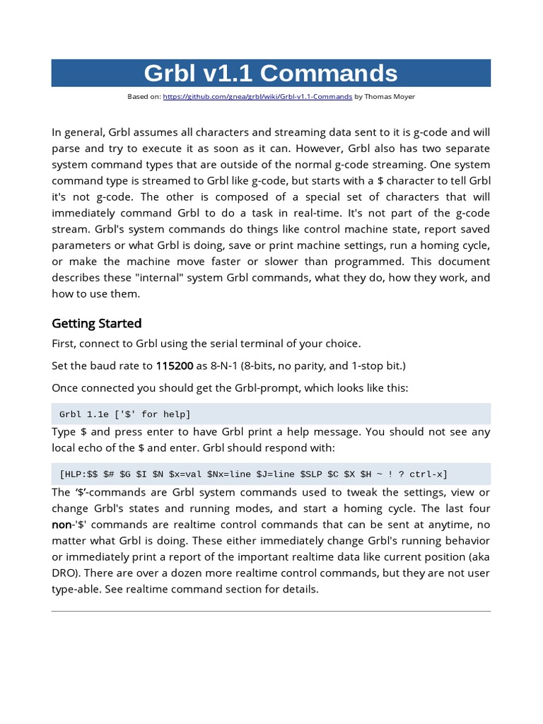 GRBL Commands v1.1 2 PDF | PDF | Booting | Real Time Computing