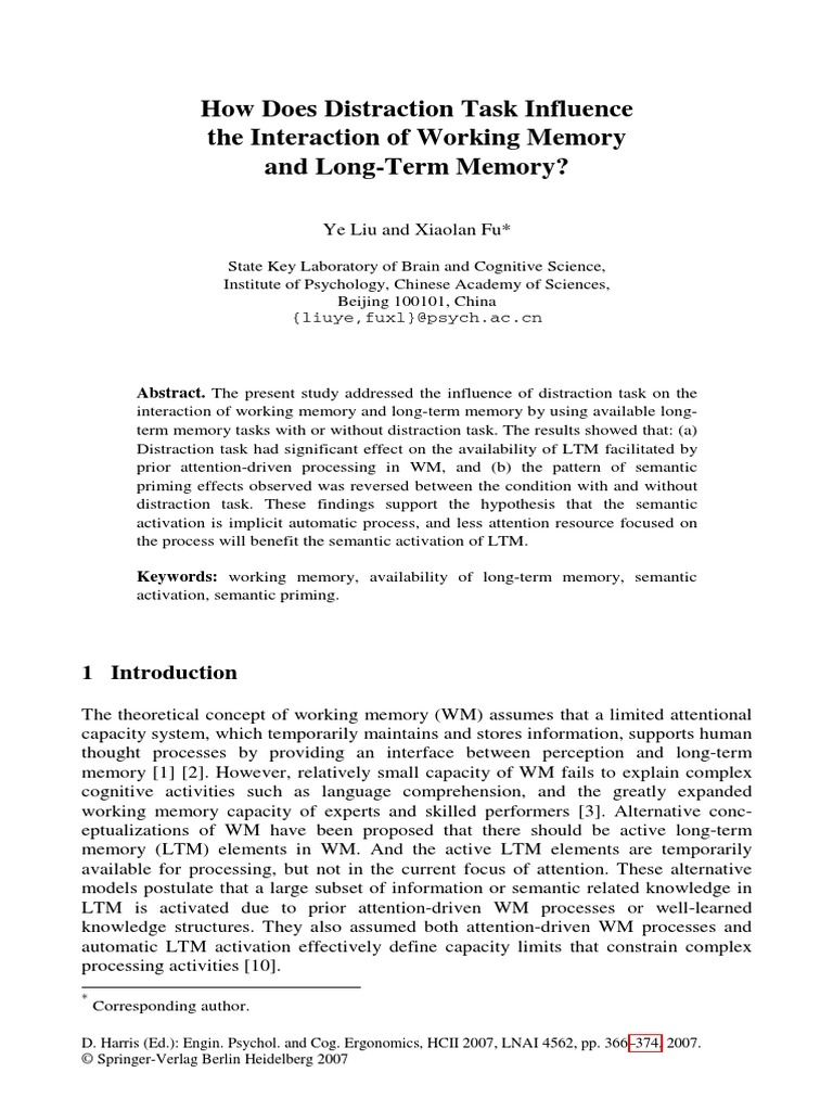 How Does Distraction Task Influence The Interaction of Working Memory ...
