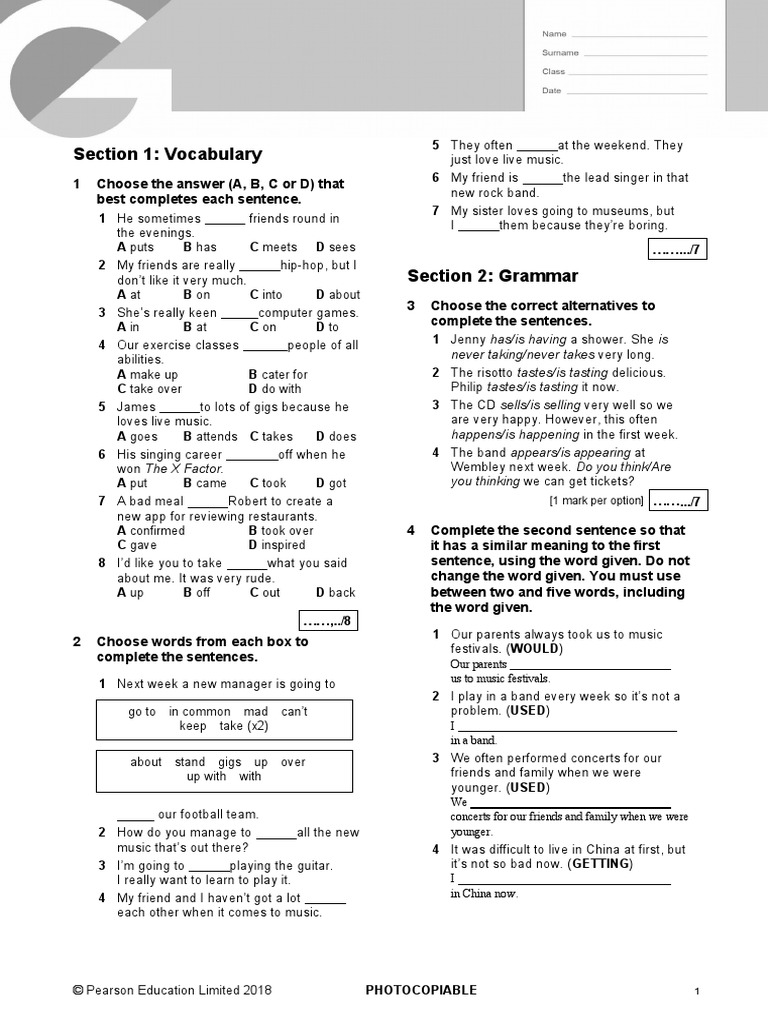 B2 First Unit 1 Test: Section 1: Vocabulary | PDF | Entertainment (General)
