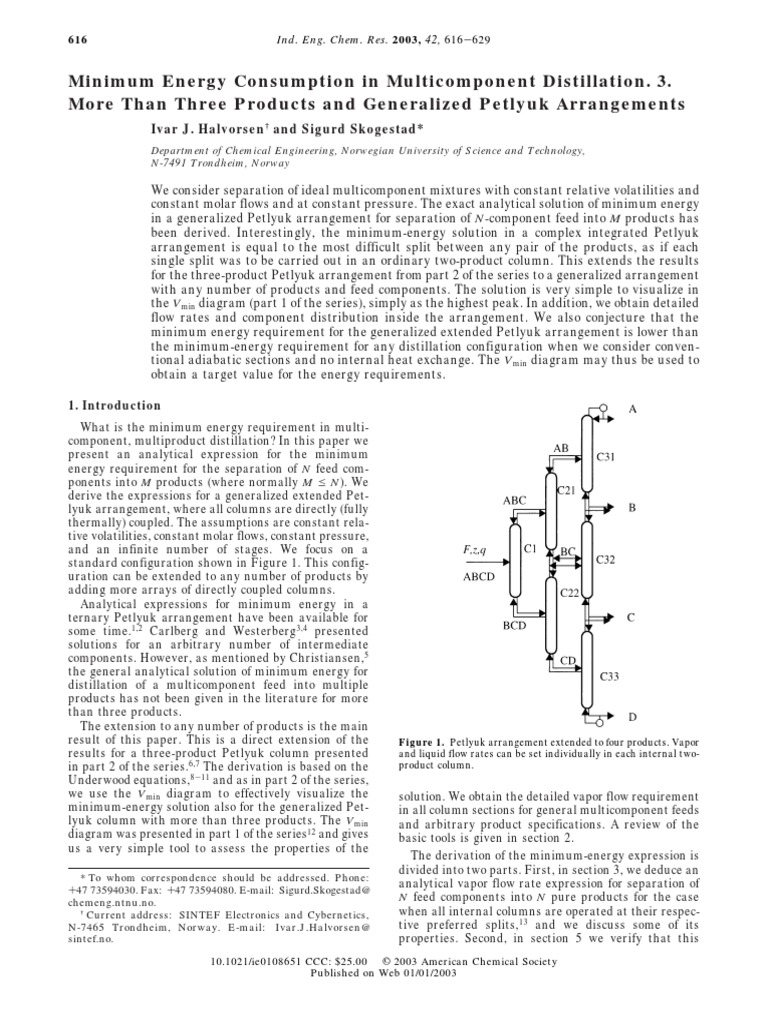 Minimum Energy Consumption in Multicomponent Distillation. 3. More Than Three Products and ...