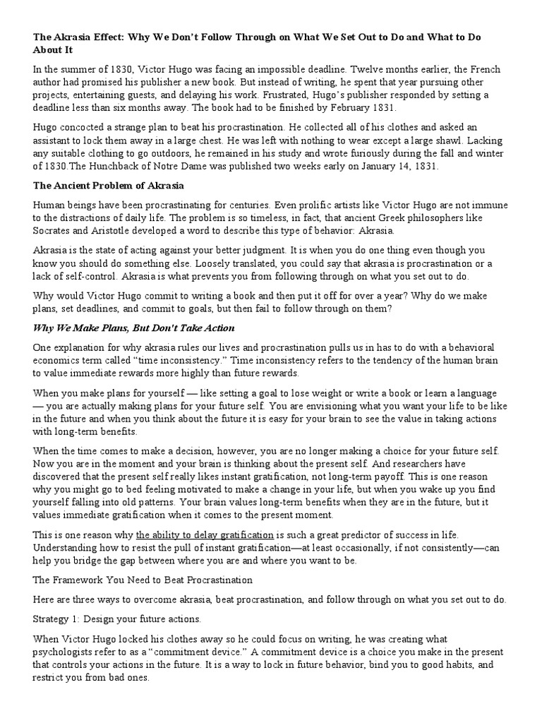 The Akrasia Effect | PDF | Delayed Gratification | Behavior Modification