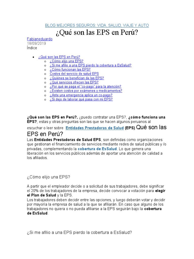 Que Es Una EPS | PDF | Farmacia | Perú