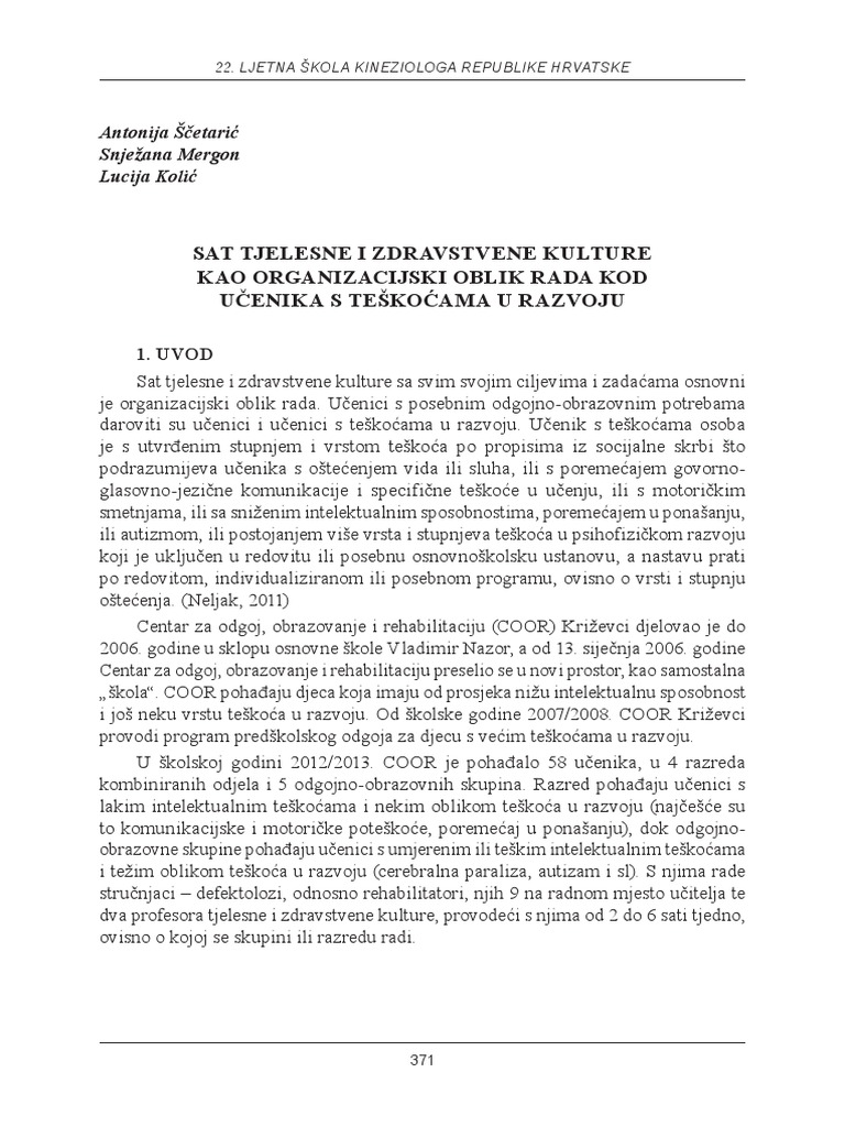 Sat Tizo Kod Učenika S Poteškoćama U Razvoju | PDF