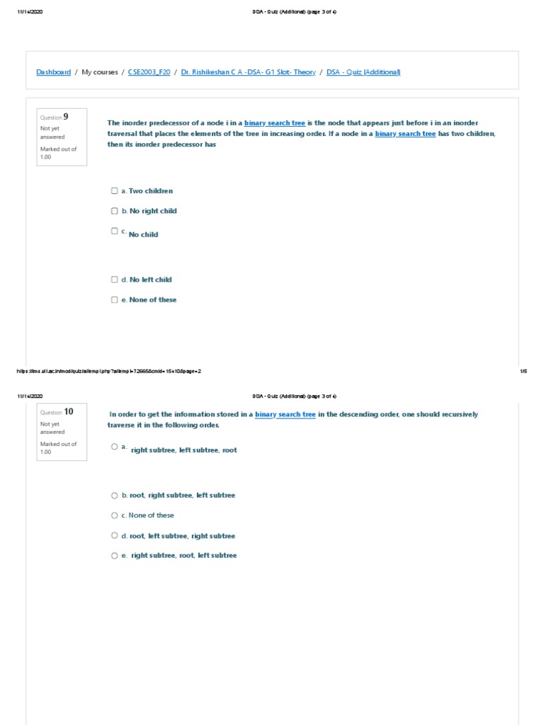 Dsa Quiz Additional Page 3 Of 4 Download Free Pdf Theoretical Computer Science 