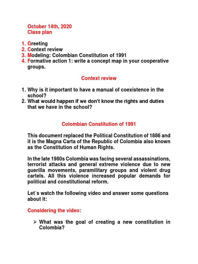 Constitution Of Colombia Class Pdf
