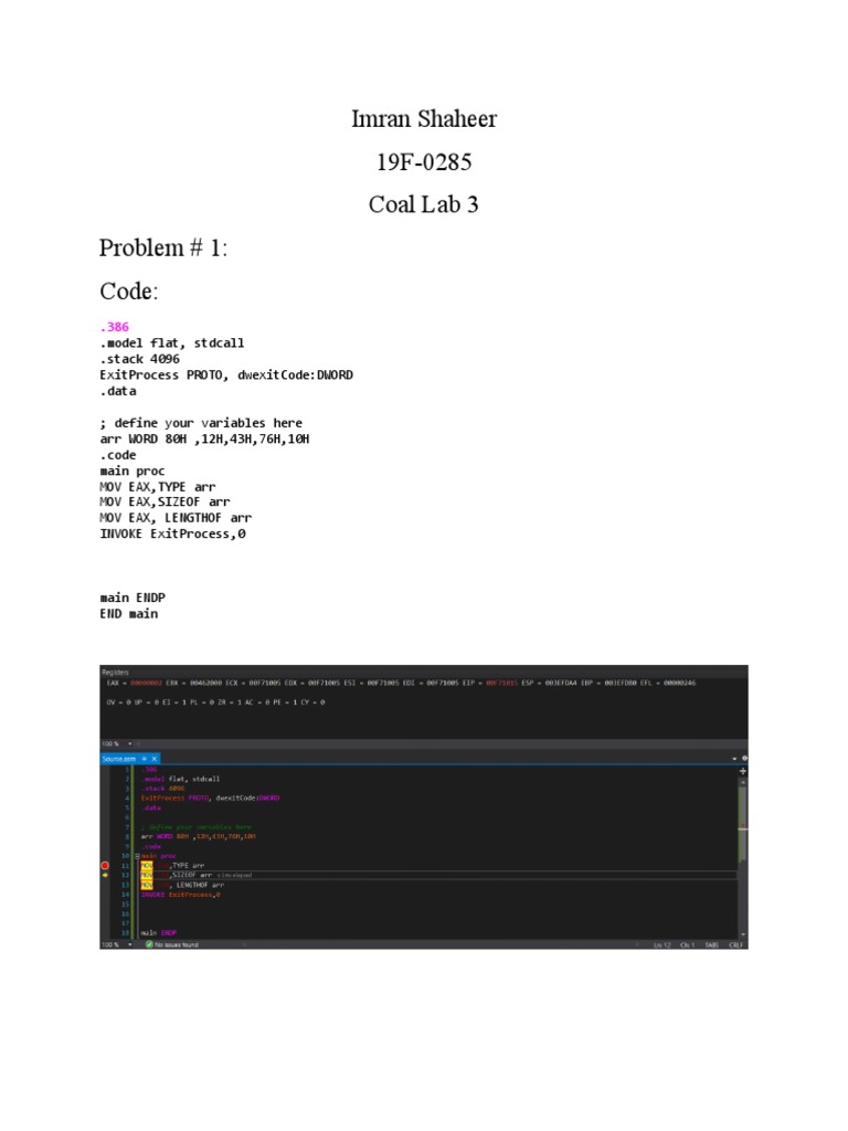 Imran Shaheer 19F-0285 Coal Lab 3 Problem # 1: Code | PDF