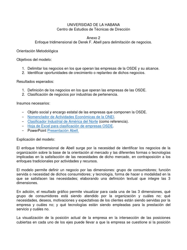 Modelo Abell para Delimitación de Negocios | PDF | Planificación ...