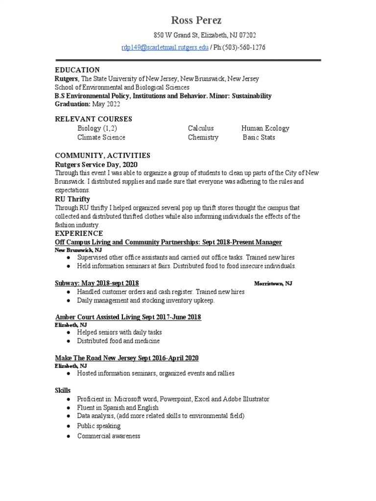 Environmental Policy Graduate Resume | PDF | Career & Growth | Social ...