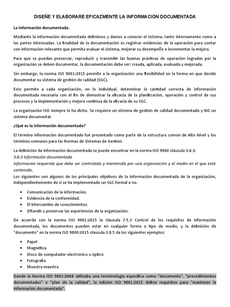 Control de Información Documentada ISO 9001 | PDF | Sistema de manejo ...