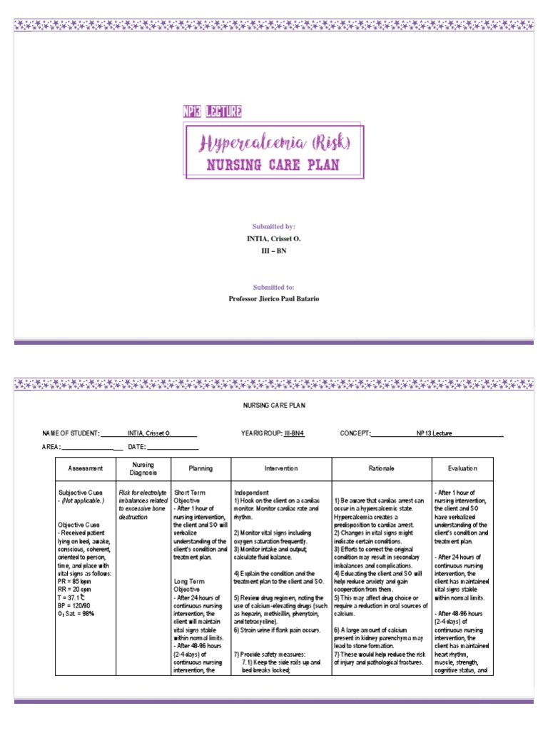 Nursing Care Plan for Students | PDF | Calcium In Biology | Calcium