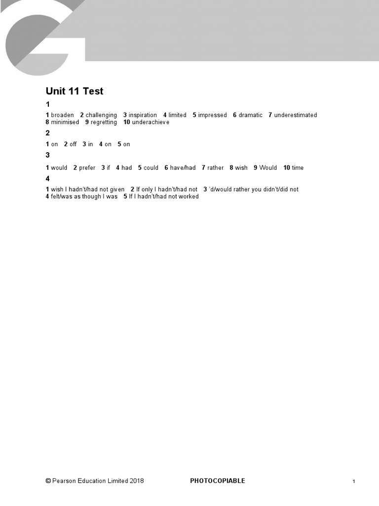 Unit 11 Test Answer Key | PDF