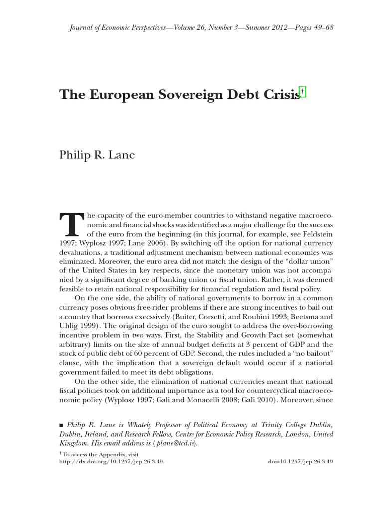 The European Sovereign Debt Crisis: Philip R. Lane | PDF | Government ...