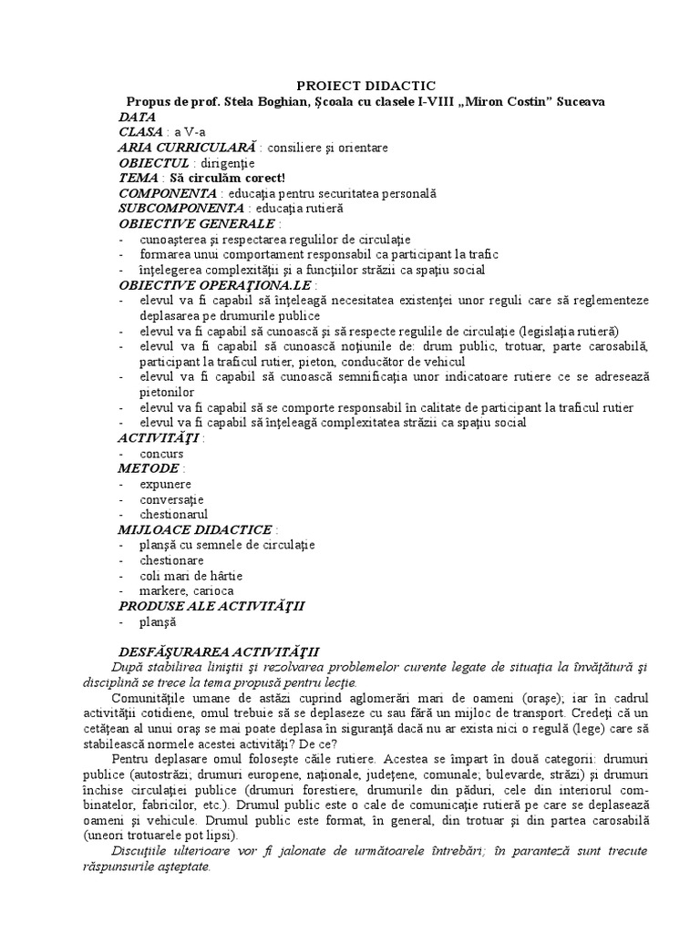 Proiect Didactic Ed Rutiera | PDF