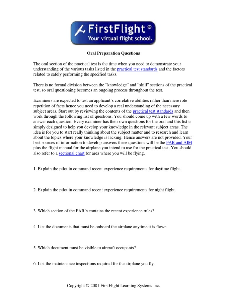 Practical Test Standards: Oral Preparation Questions | PDF | Visual ...