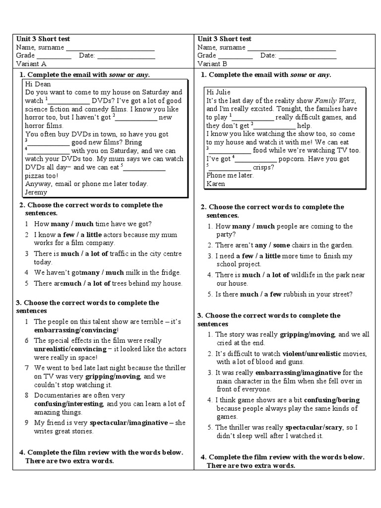 Unit 3 Short Test | PDF