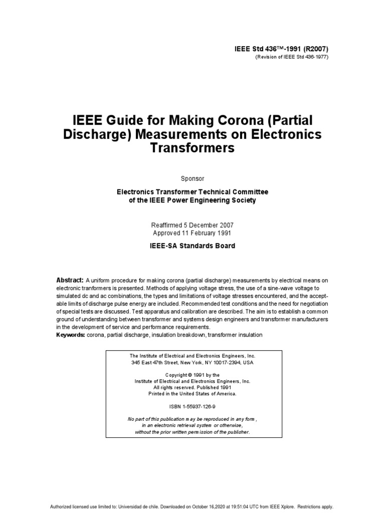 IEEE Guide For Making Corona (Partial Discharge) Measurements On ...