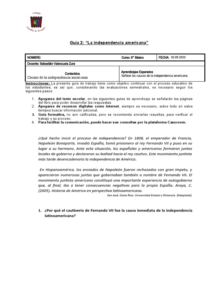 Guía Sesiòn 17. Independencia Latinoamericana | PDF | Napoleón ...