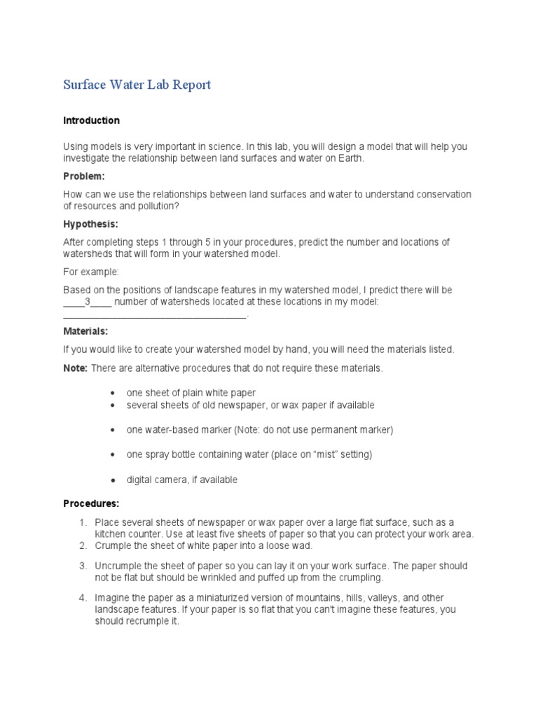 Surface Water Lab Report | PDF | Drainage Basin | Photograph
